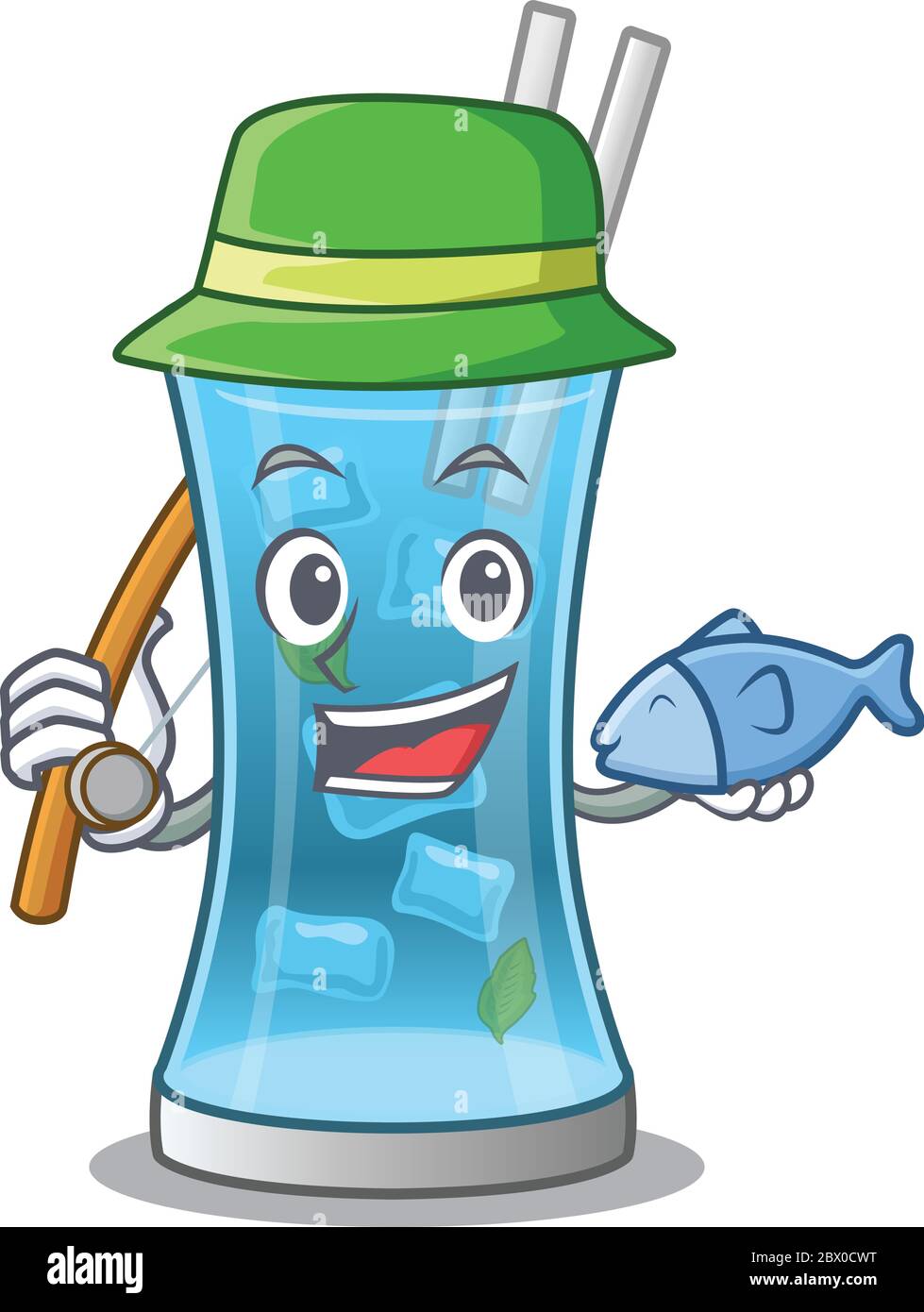 Cartoon design style of blue hawai cocktail goes to fishing Stock ...