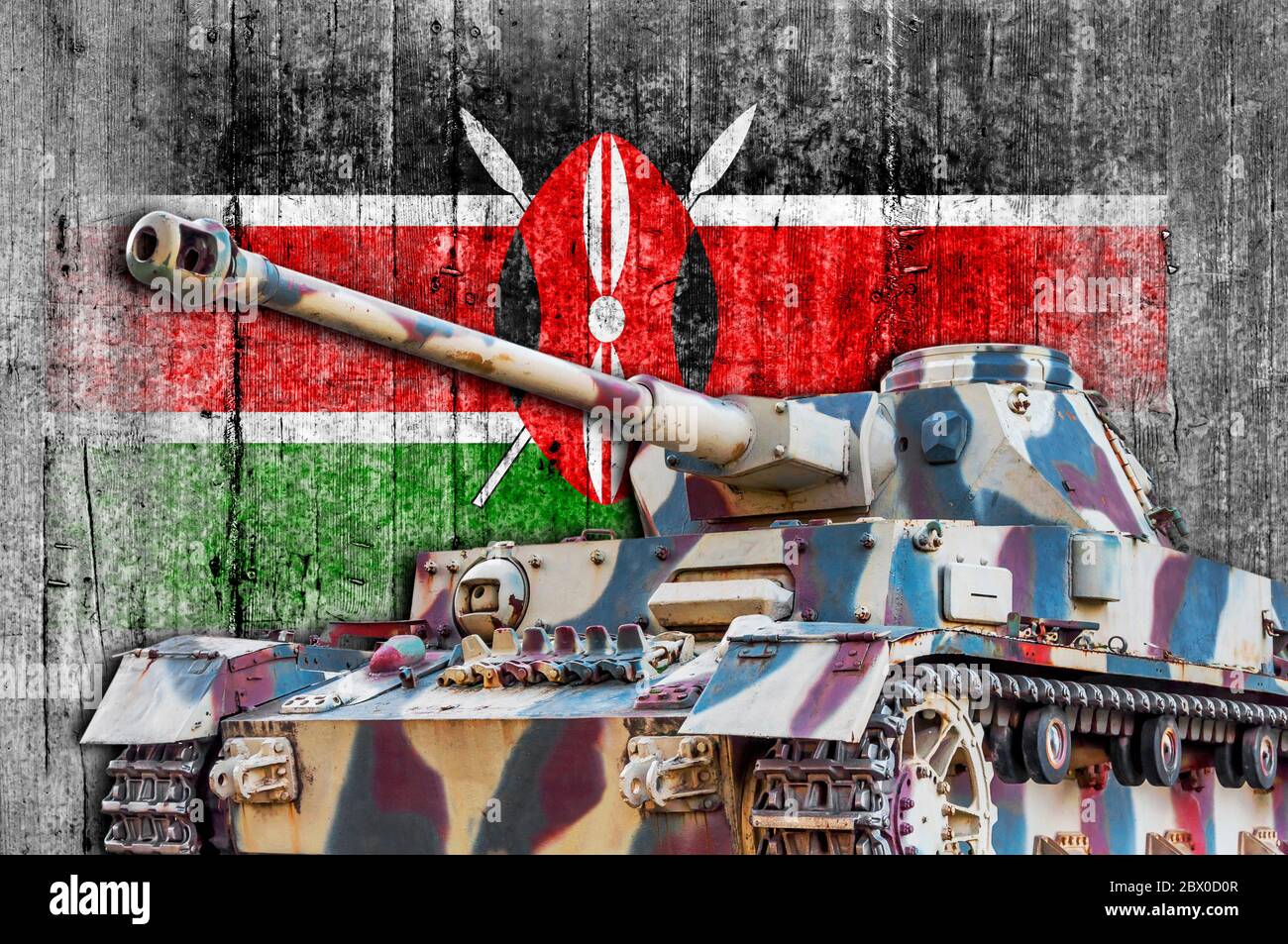 Military tank with concrete Kenya flag Stock Photo - Alamy