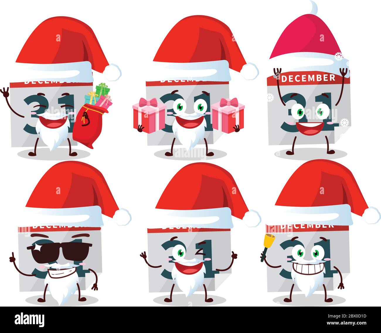 Santa Claus emoticons with december 31th calendar cartoon character ...