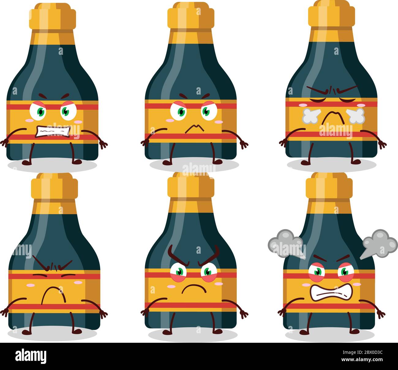 wine bottle cartoon character with various angry expressions Stock ...