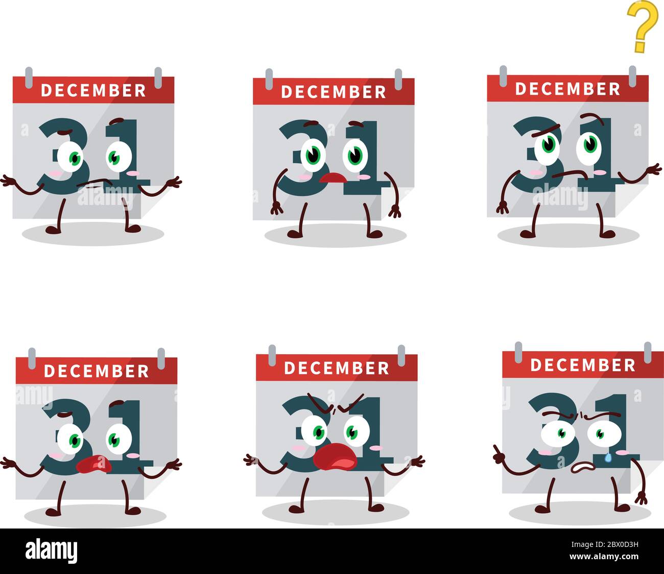 Cartoon character of december 31th calendar with what expression Stock ...