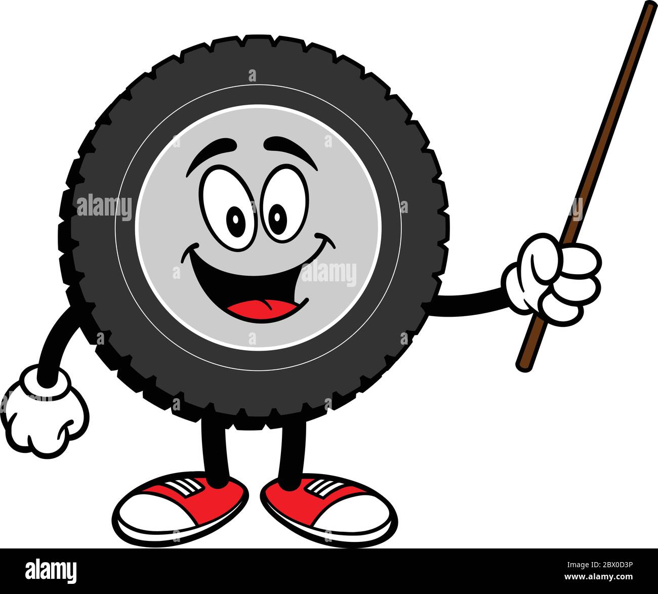 Tire Cartoon with Pointer - A cartoon illustration of a Tire Cartoon ...