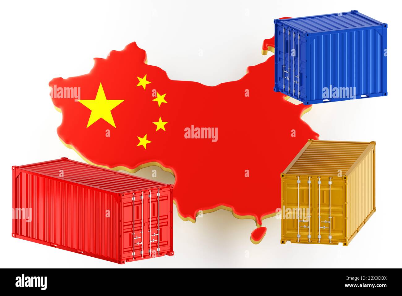 3D map of China. Freight shipping in containers. Export from the country in containers. 3d ...