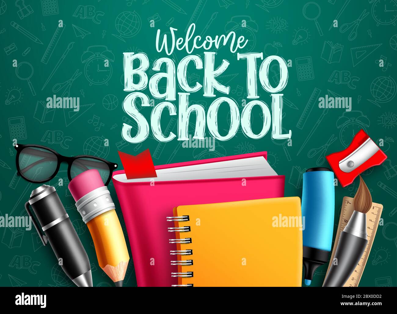 Back to school vector banner. Back to school welcome text with ...