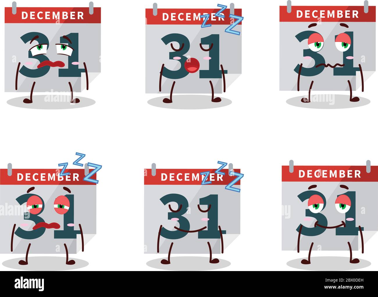 Cartoon character of december 31th calendar with sleepy expression Stock Vector Image & Art - Alamy