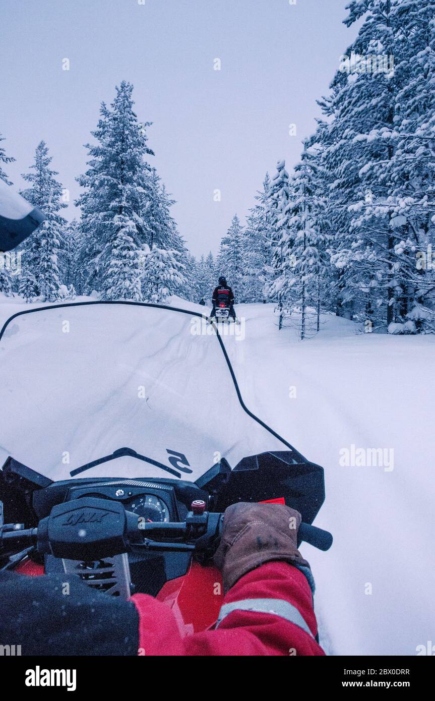snowmobile adventure in finish lapland during winter Stock Photo - Alamy