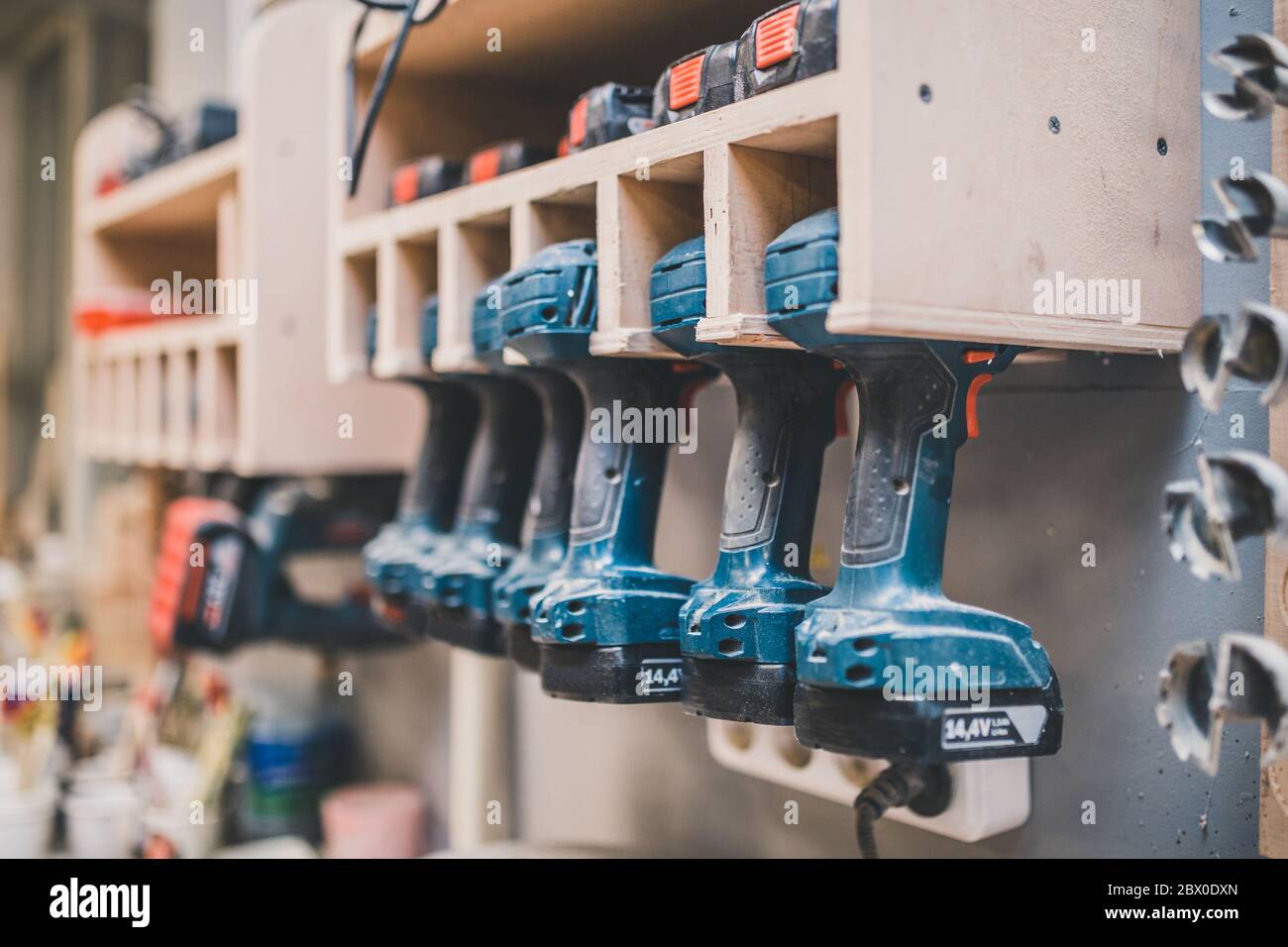 Carpentry workshop - a professional tool in the workplace- screwdrivers ...