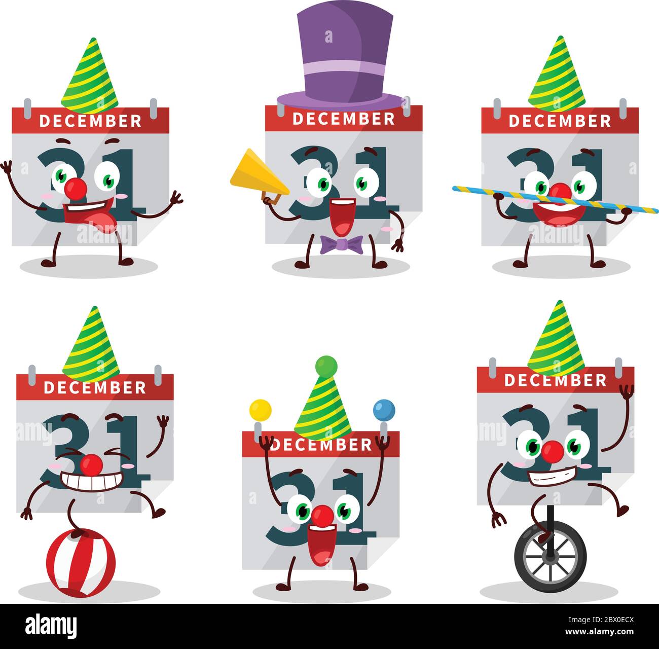 Cartoon character of december 31th calendar with various circus shows ...