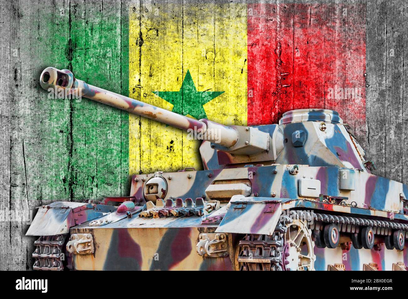 Military tank with concrete Senegal flag Stock Photo - Alamy