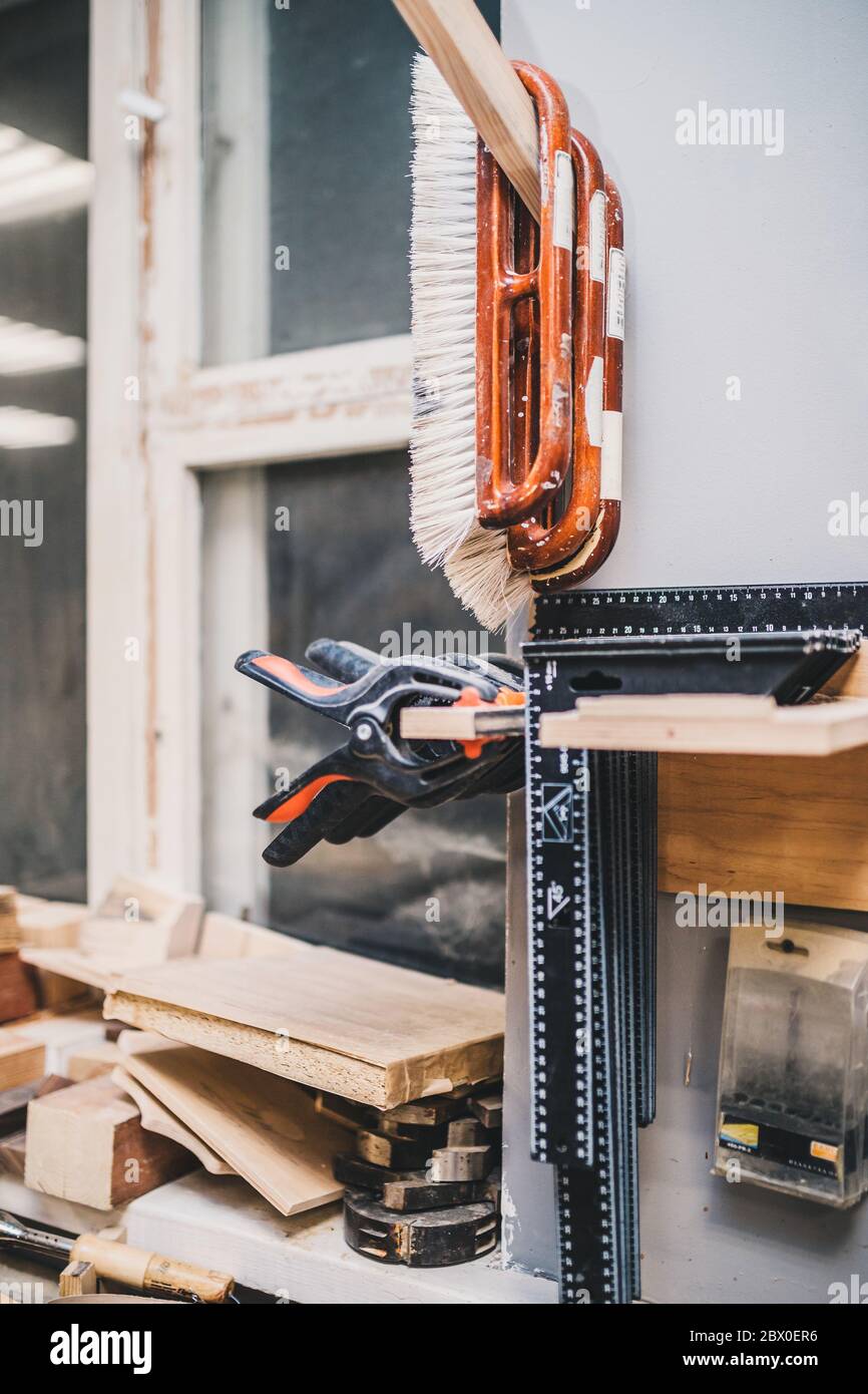 Carpentry workshop - a professional tool in the workplace- squares ...