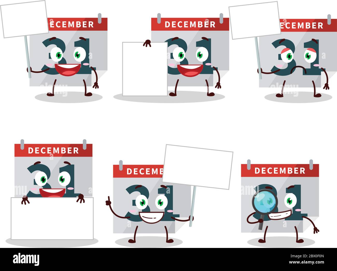 December 31th calendar cartoon character bring information board Stock ...