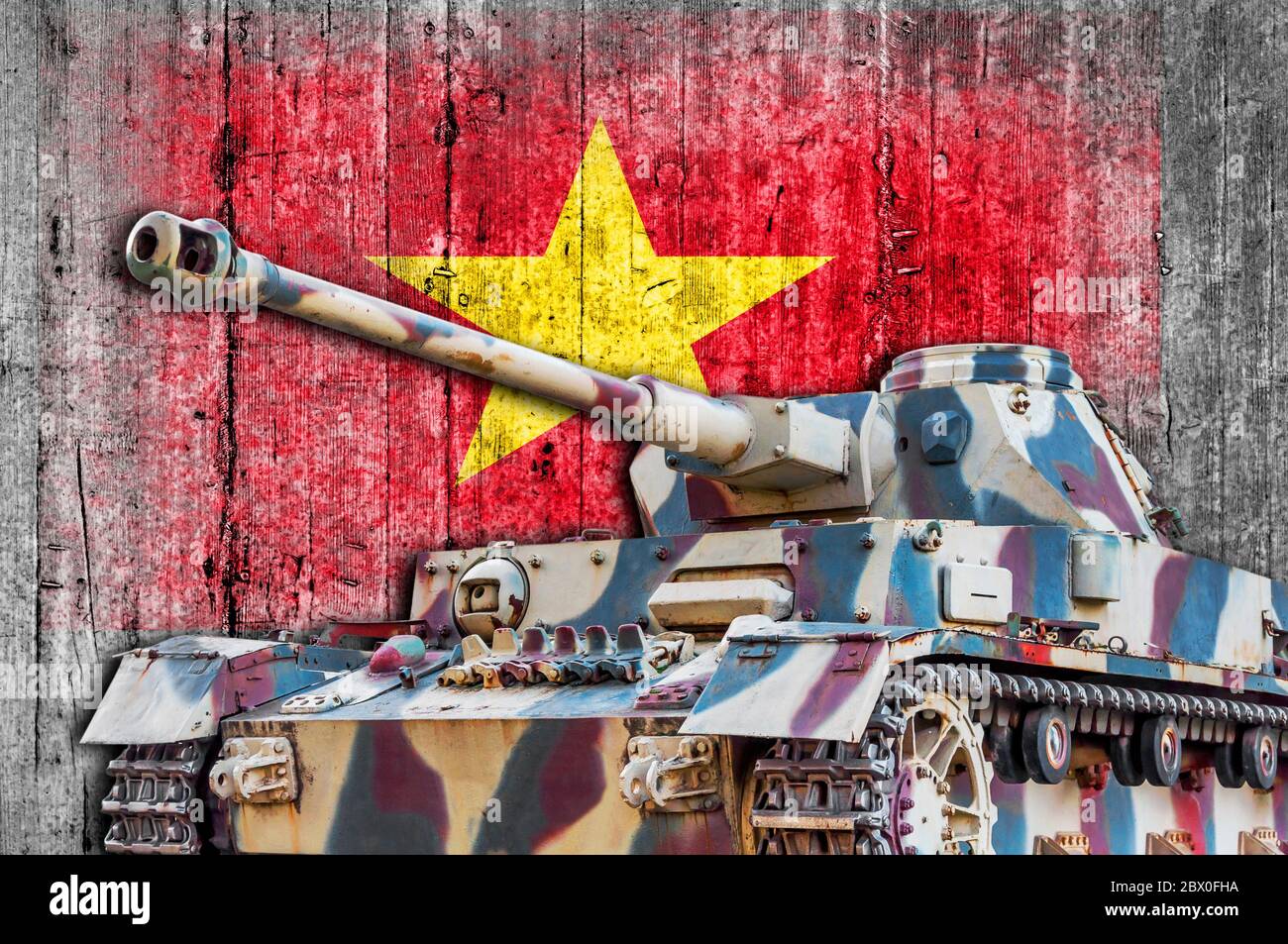 Military tank with concrete Vietnam flag Stock Photo - Alamy