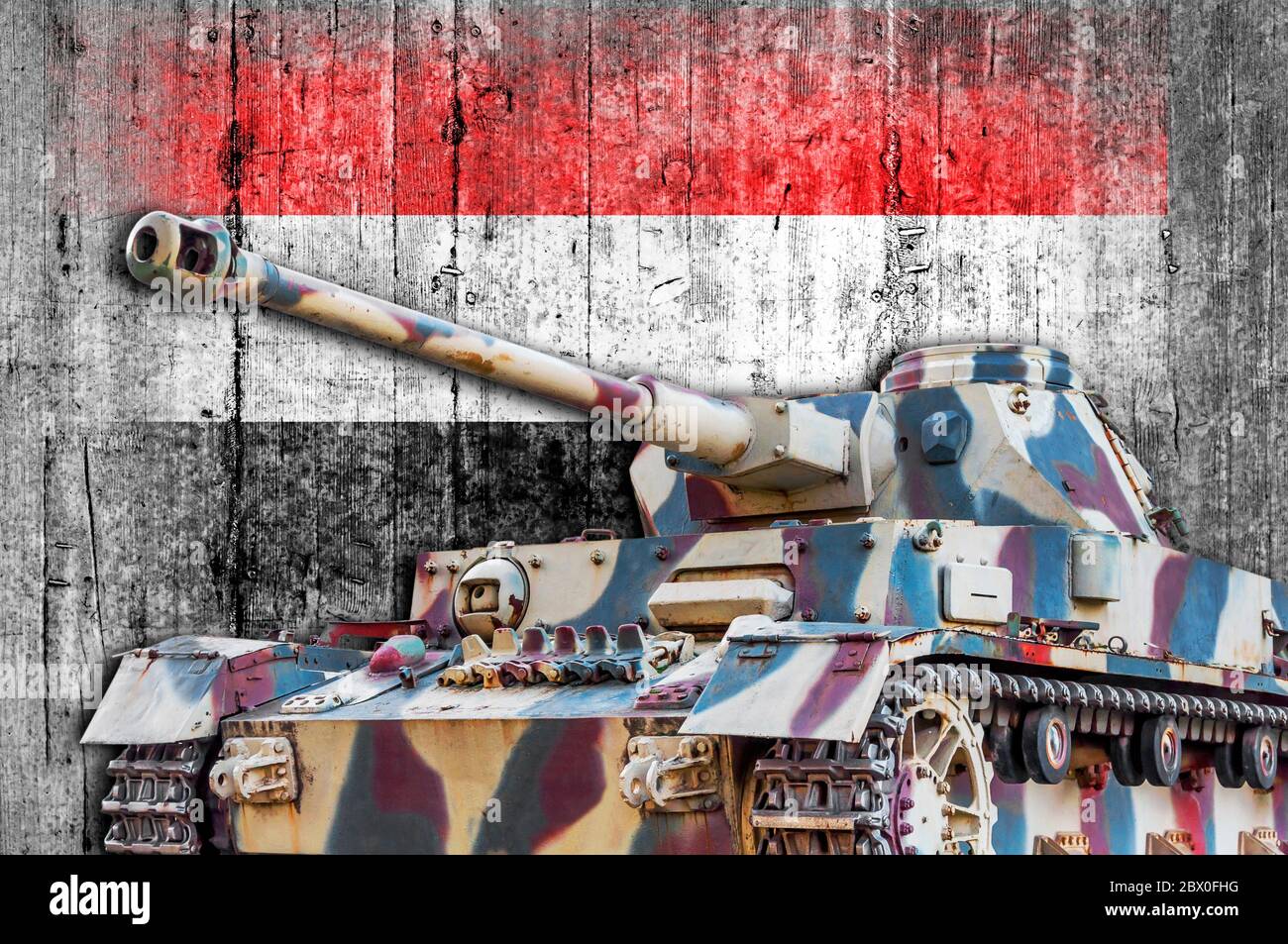Military tank with concrete Yemen flag Stock Photo - Alamy