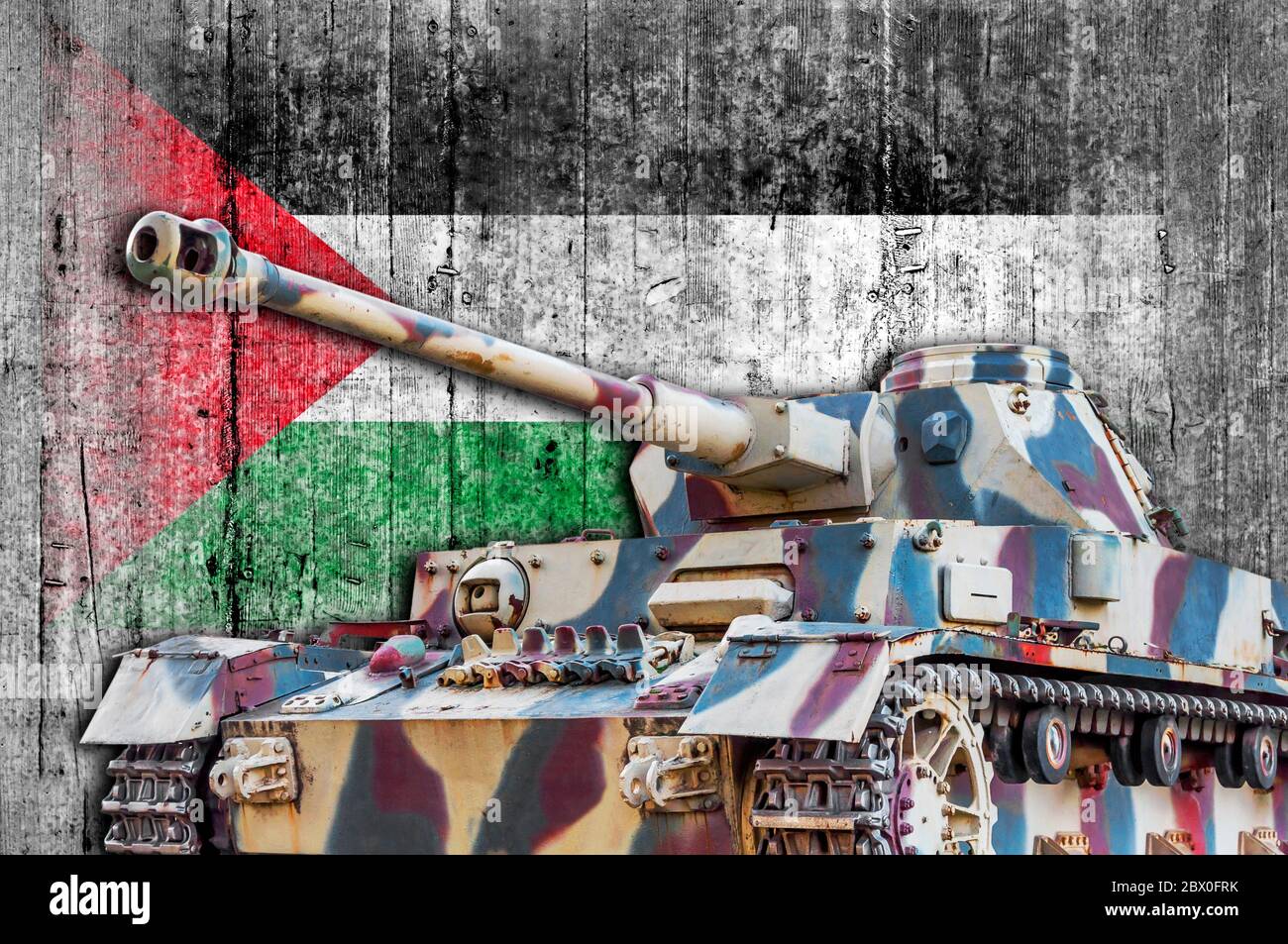 Military tank with concrete Palestine flag Stock Photo - Alamy
