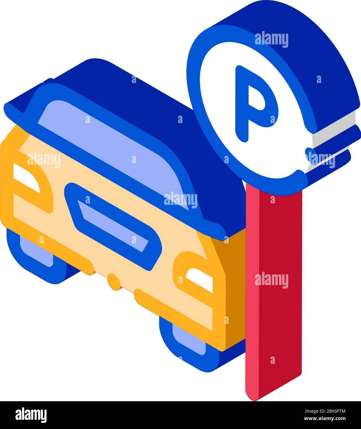 Car near Parking Sign isometric icon vector illustration Stock Vector ...