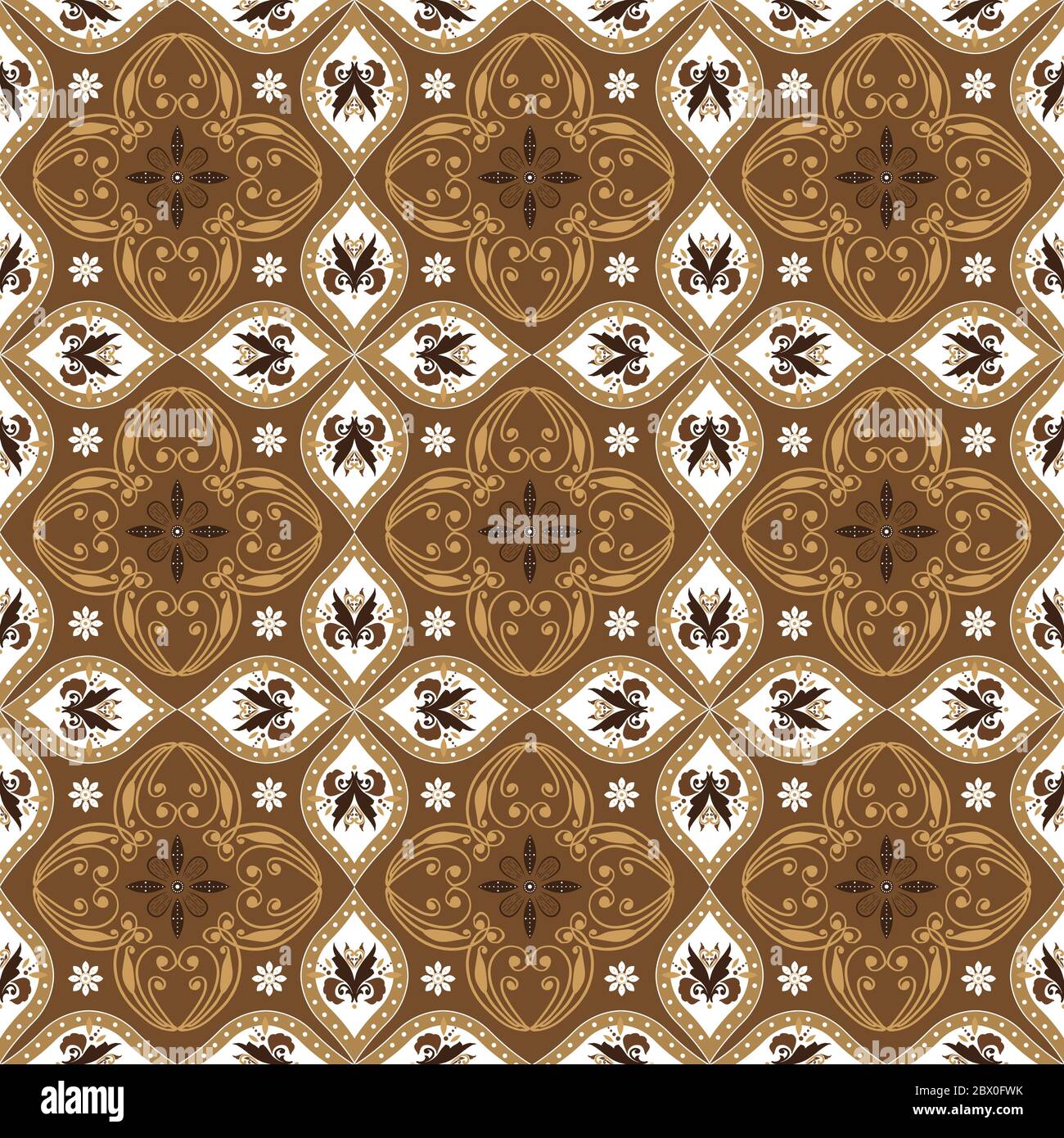 Beautiful flower motifs on batik design with simple golden brown color ...
