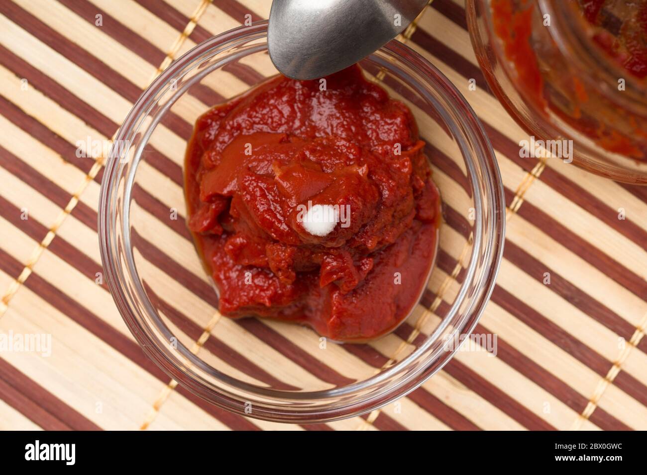 tomato paste spoiled by food mold. Moldy Tomato Paste. Top View Stock ...