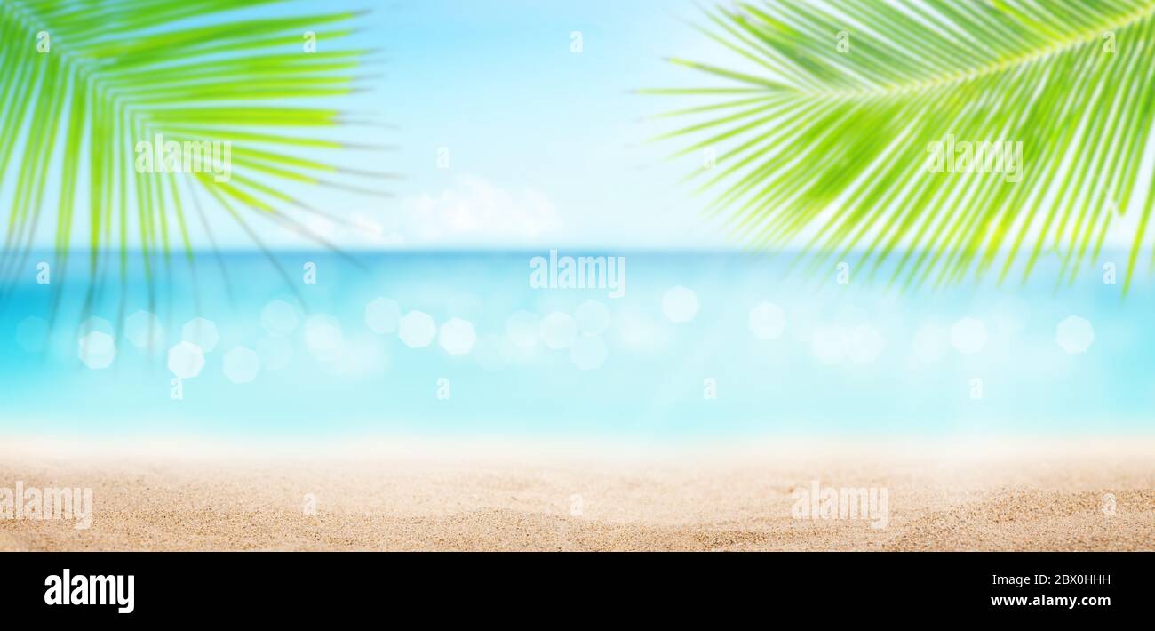 Summer tropical sea with sparkling waves, hot sand on the beach and ...