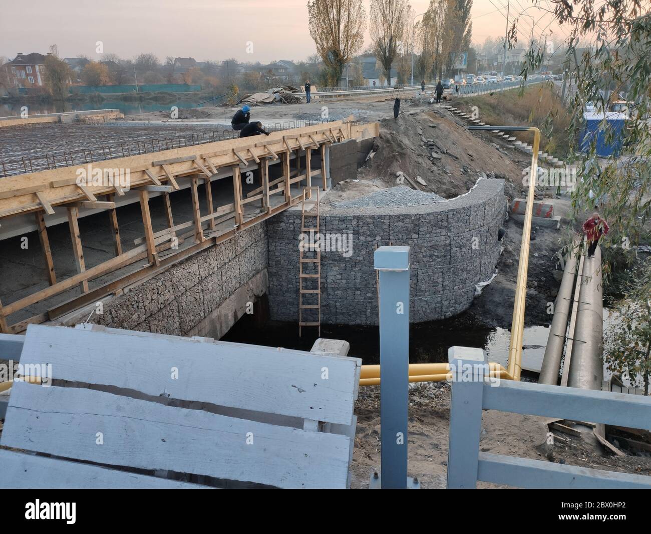 repair of a small road bridge over river Stock Photo - Alamy