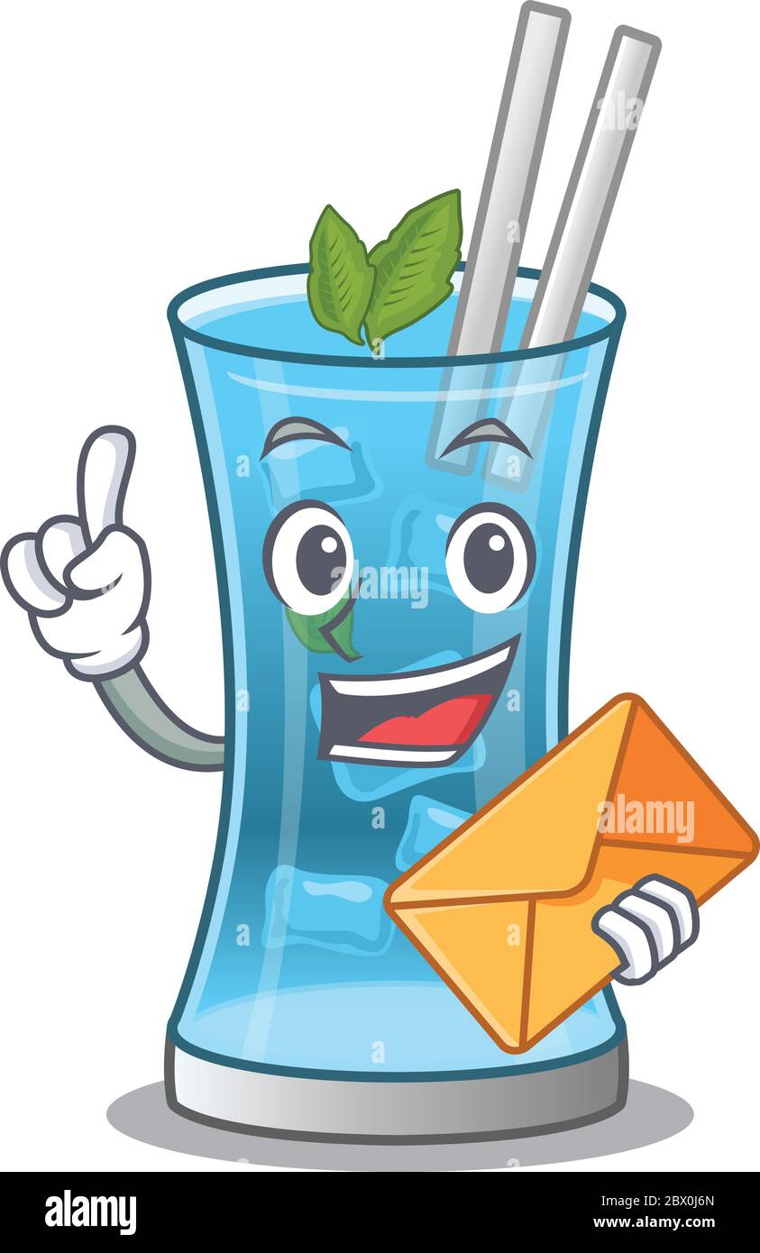 A picture of cheerful blue hawai cocktail cartoon design with brown ...