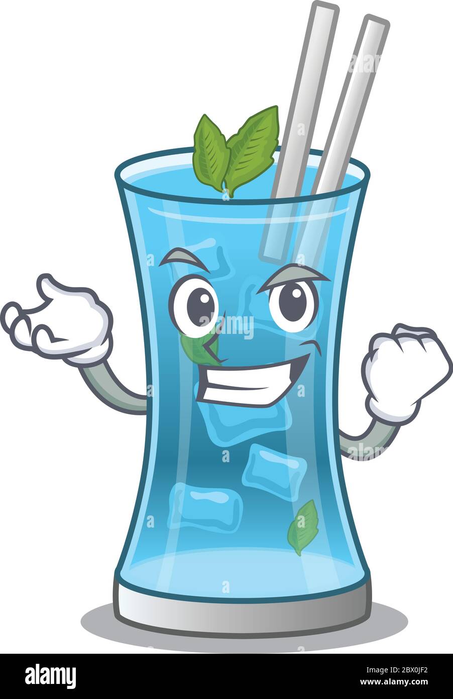 A funny cartoon design concept of blue hawai cocktail with happy face ...