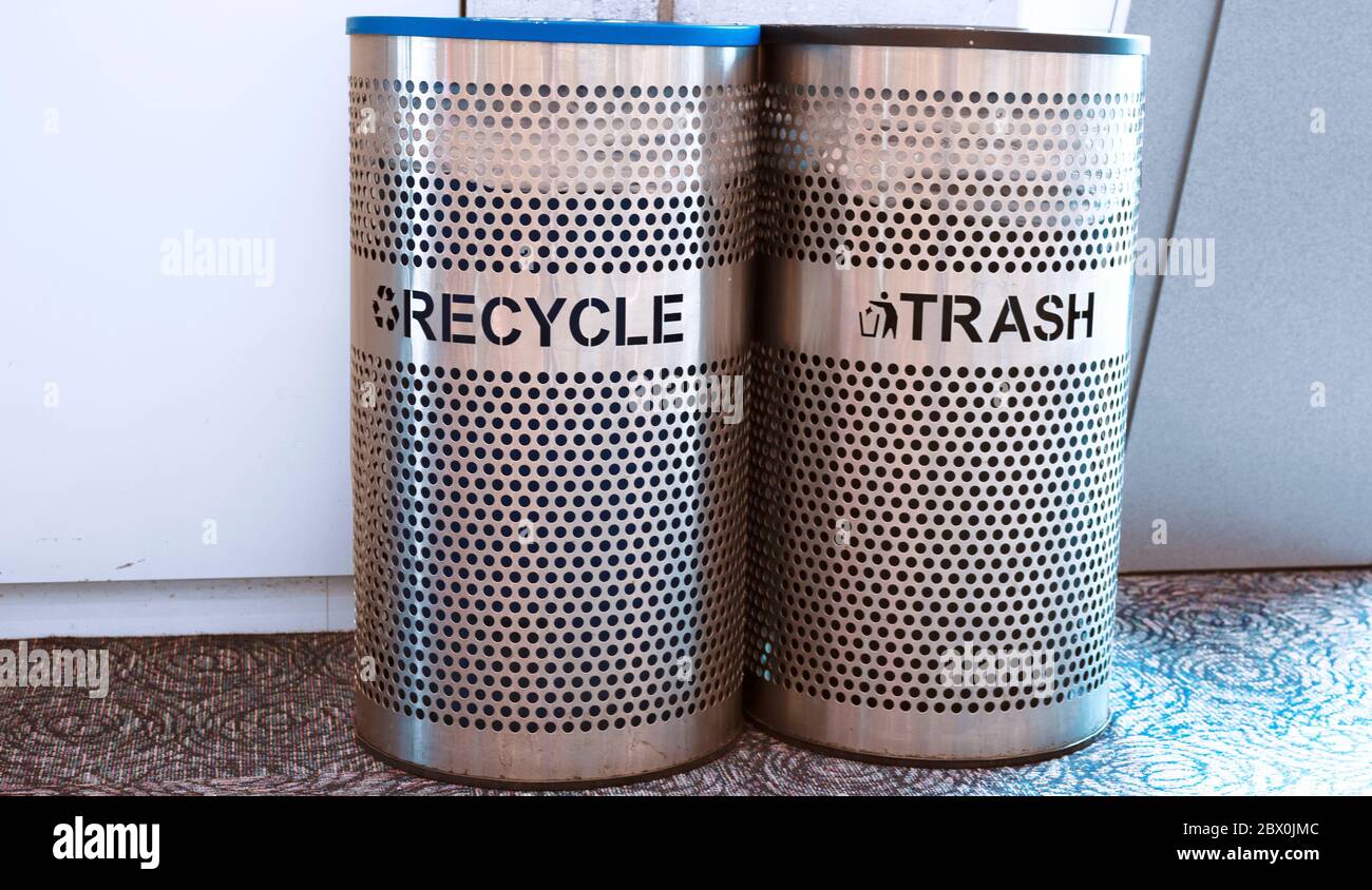 Recycle Bin and Trash Bing At An Airport Stock Photo - Alamy