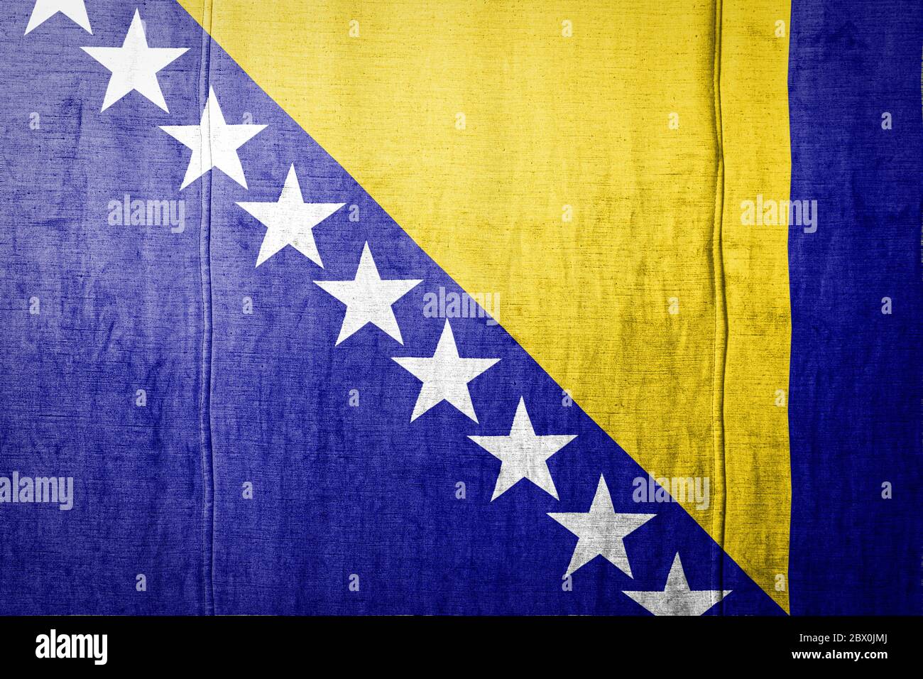 National flag of Barbados depicting in paint colors on old clothl. Flag ...