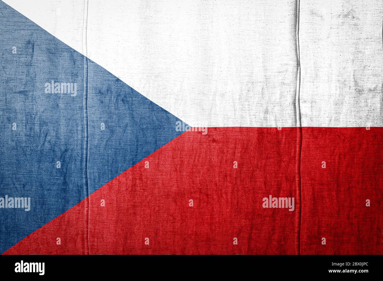 National flag of Czech depicting in paint colors on old clothl. Flag ...