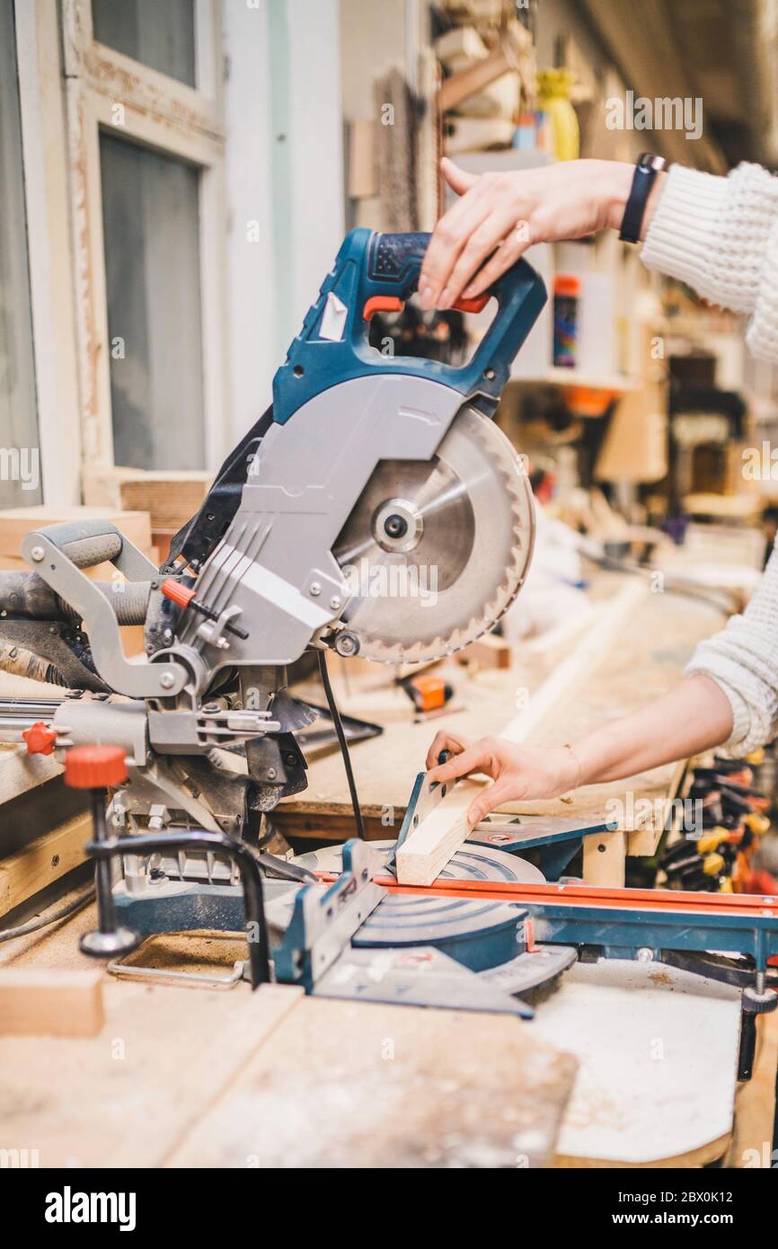 Carpentry workshop - a professional tool in the workplace- trimming ...