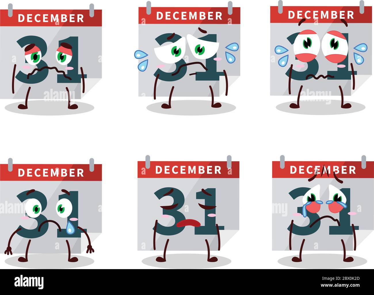 December 31th calendar cartoon character with sad expression Stock ...