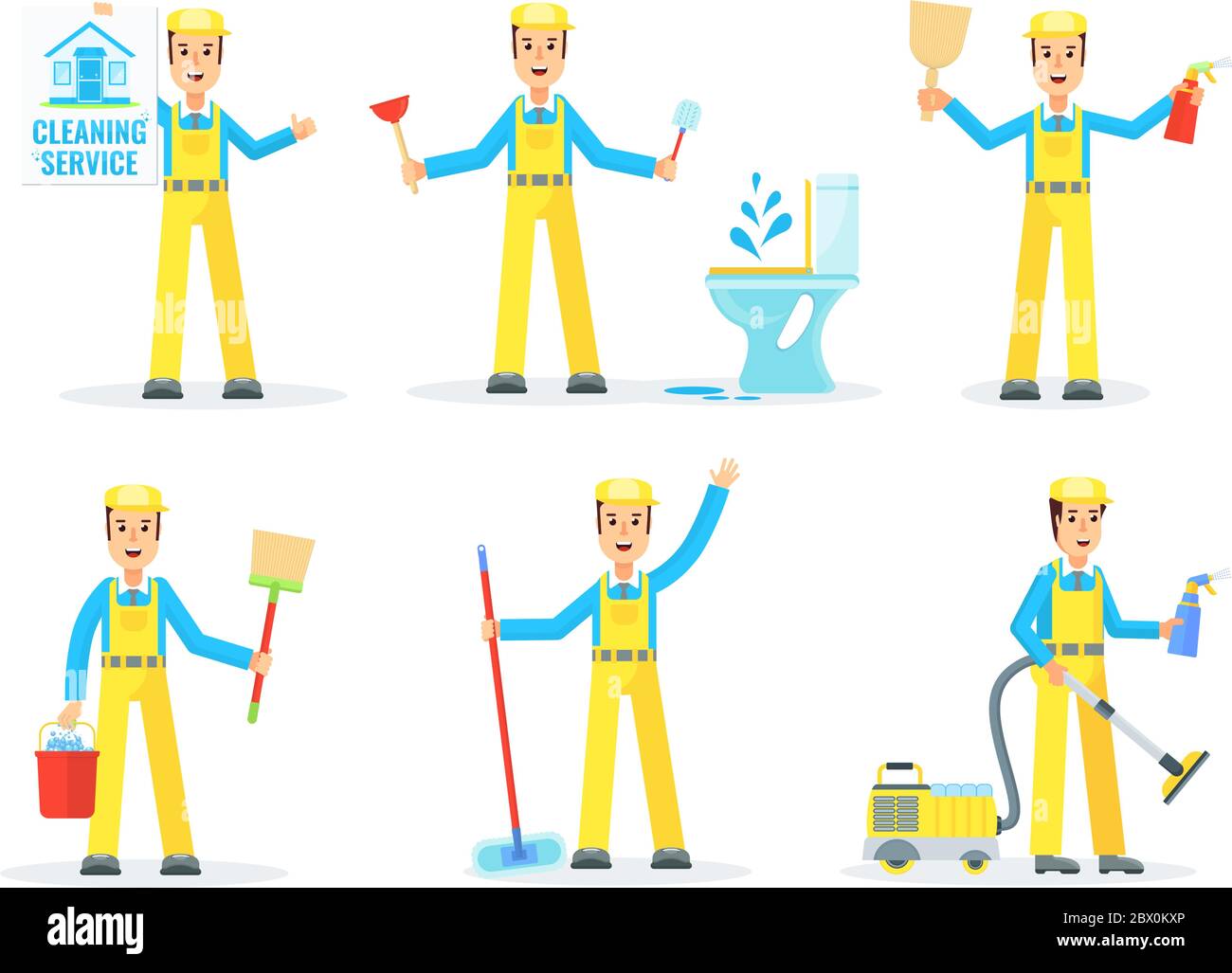 Cleaning service staff team. and private homes. Vector flat cartoon ...