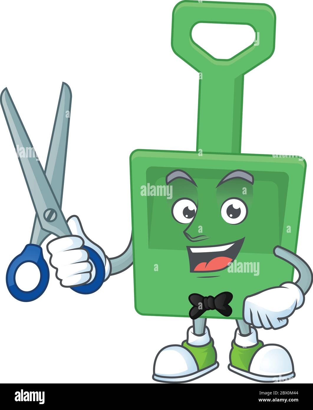 A picture of green sand bucket Barber cartoon character working with ...