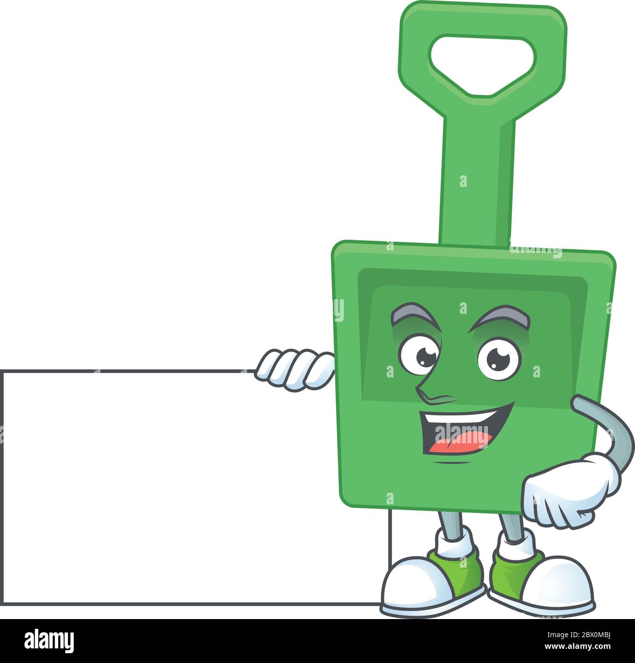 Green sand bucket cartoon drawing Thumbs up holding a white board Stock ...