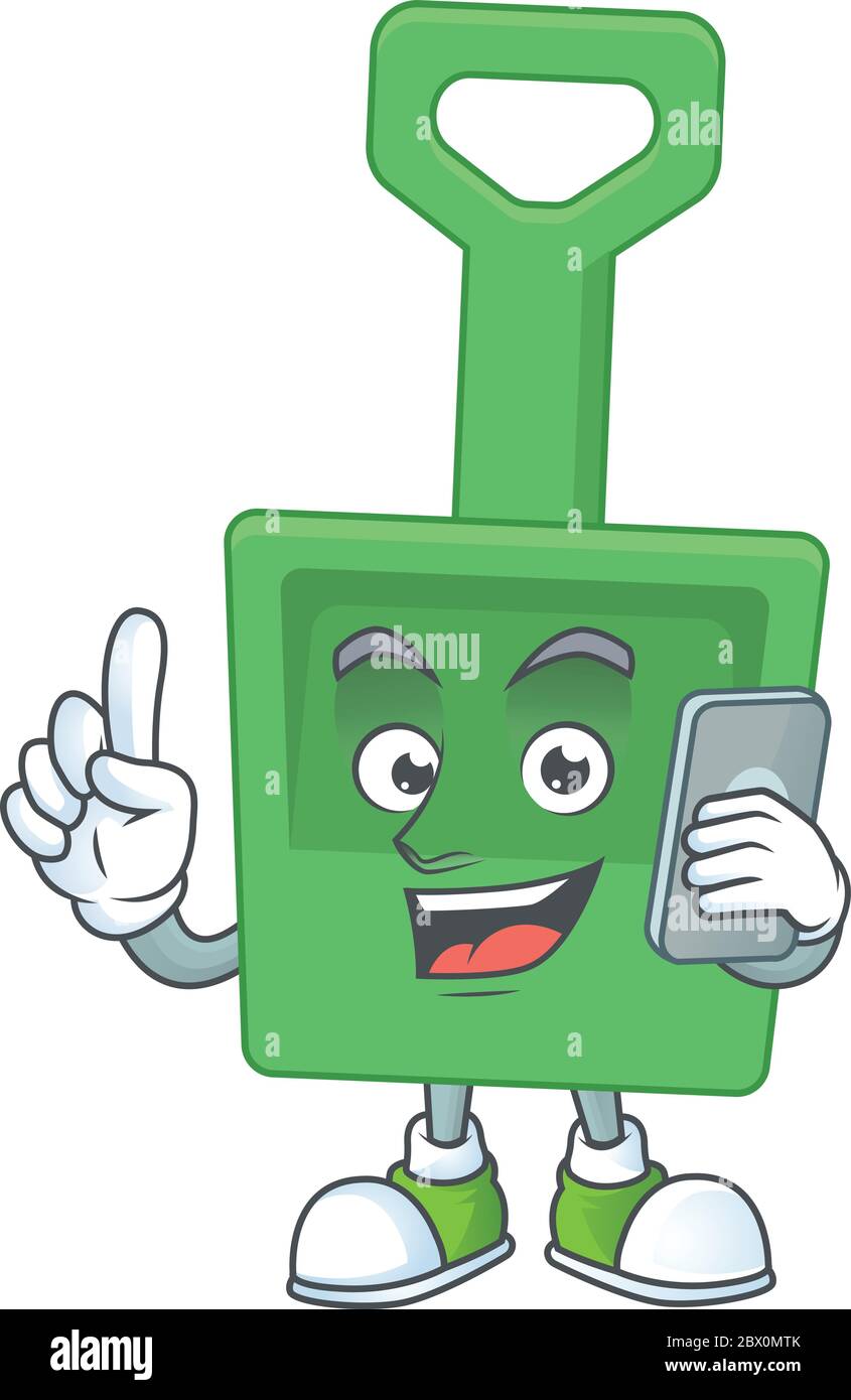 cartoon drawing concept of green sand bucket speaking with friends on ...