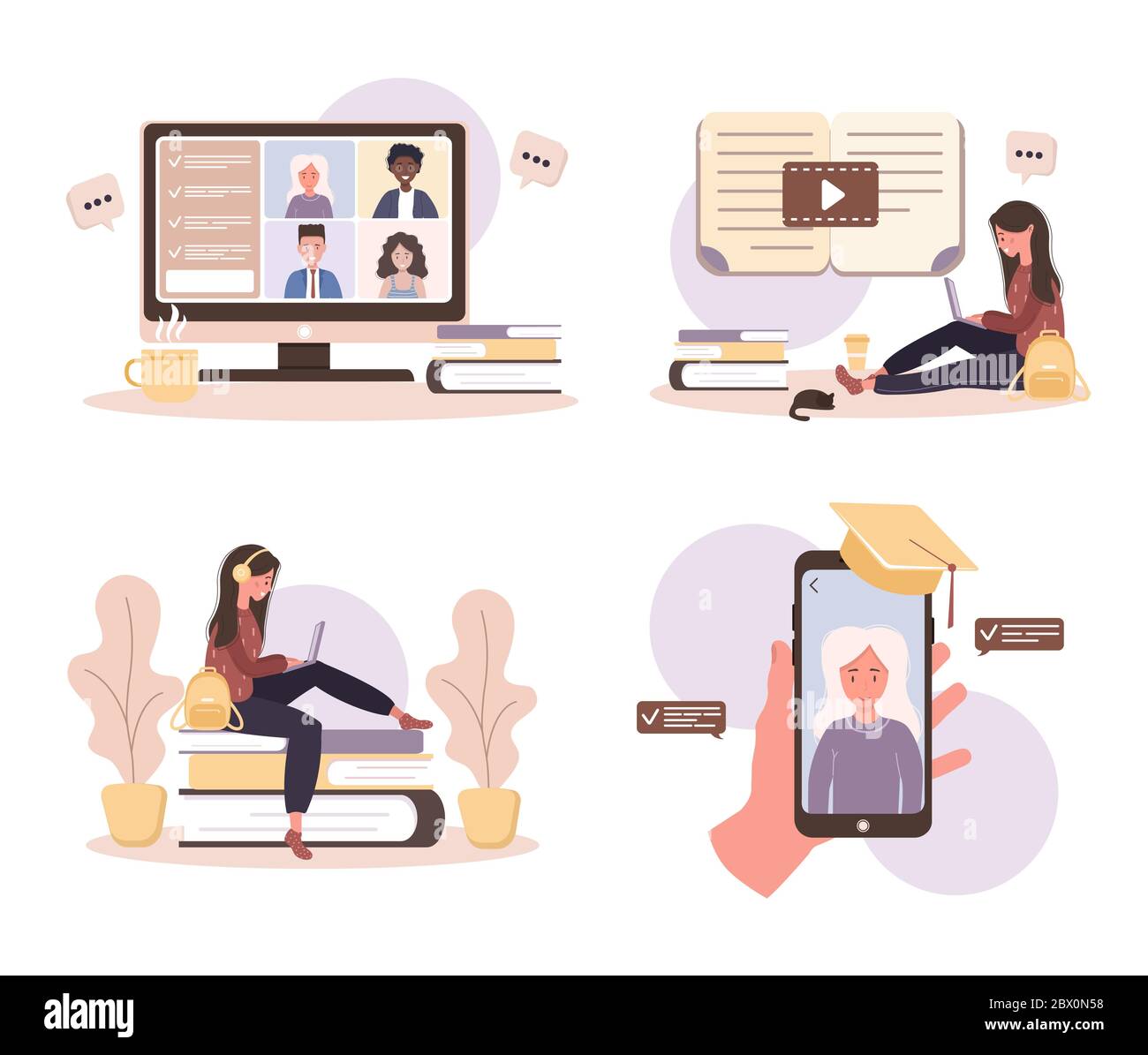 Online education. Flat design concept of training and video tutorials ...