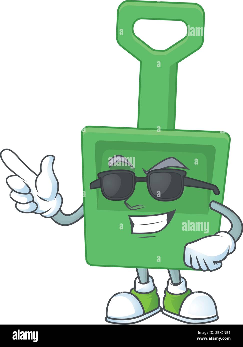 Super cool green sand bucket cartoon drawing style wearing black ...