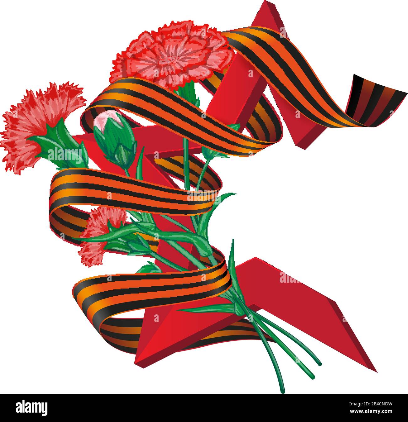 Red soviet star with carnation bouquet and Saint George ribbon to 9 May ...