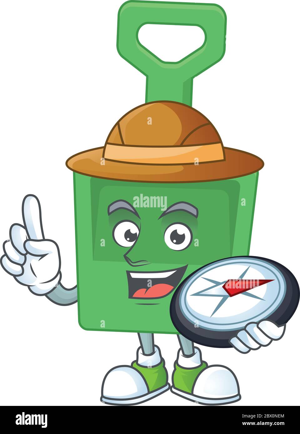 Experience explorer of green sand bucket cartoon character style using ...