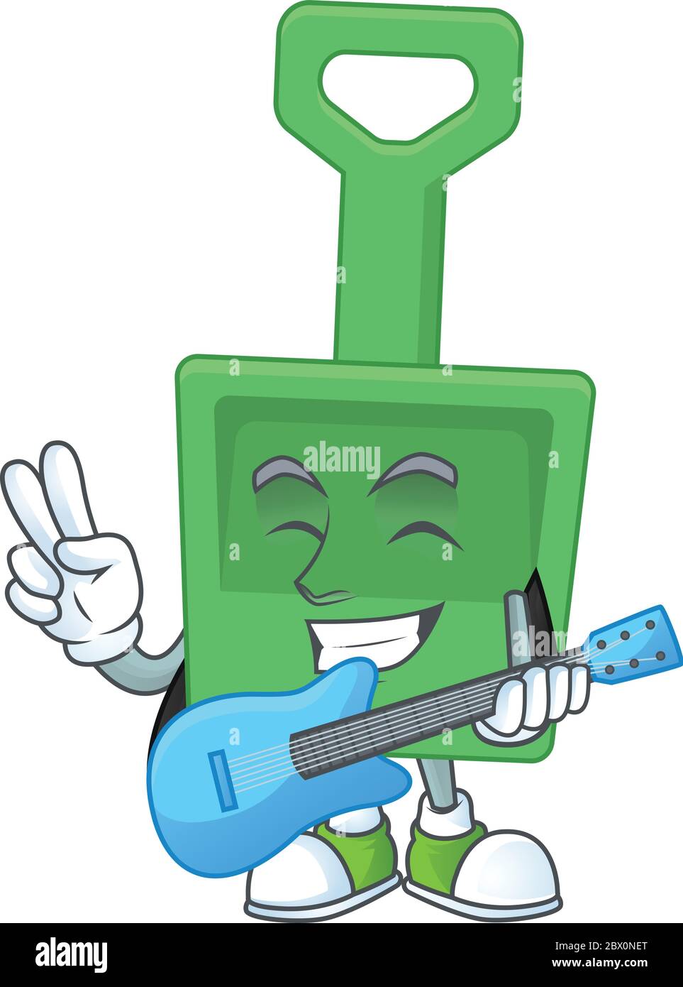 Green sand bucket cartoon character style plays music with a guitar ...