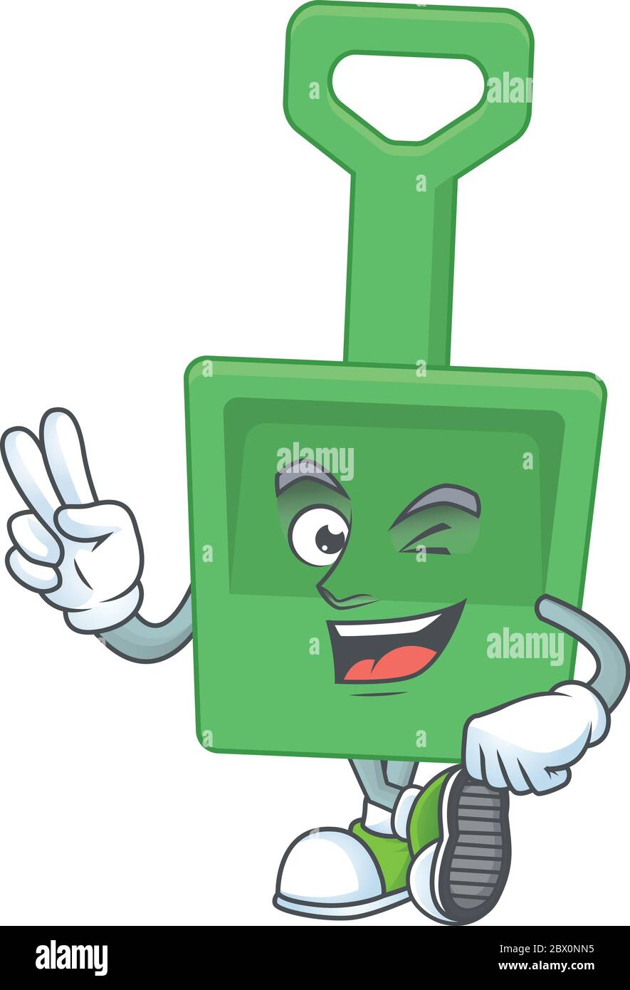 smiling green sand bucket cartoon mascot style with two fingers Stock ...