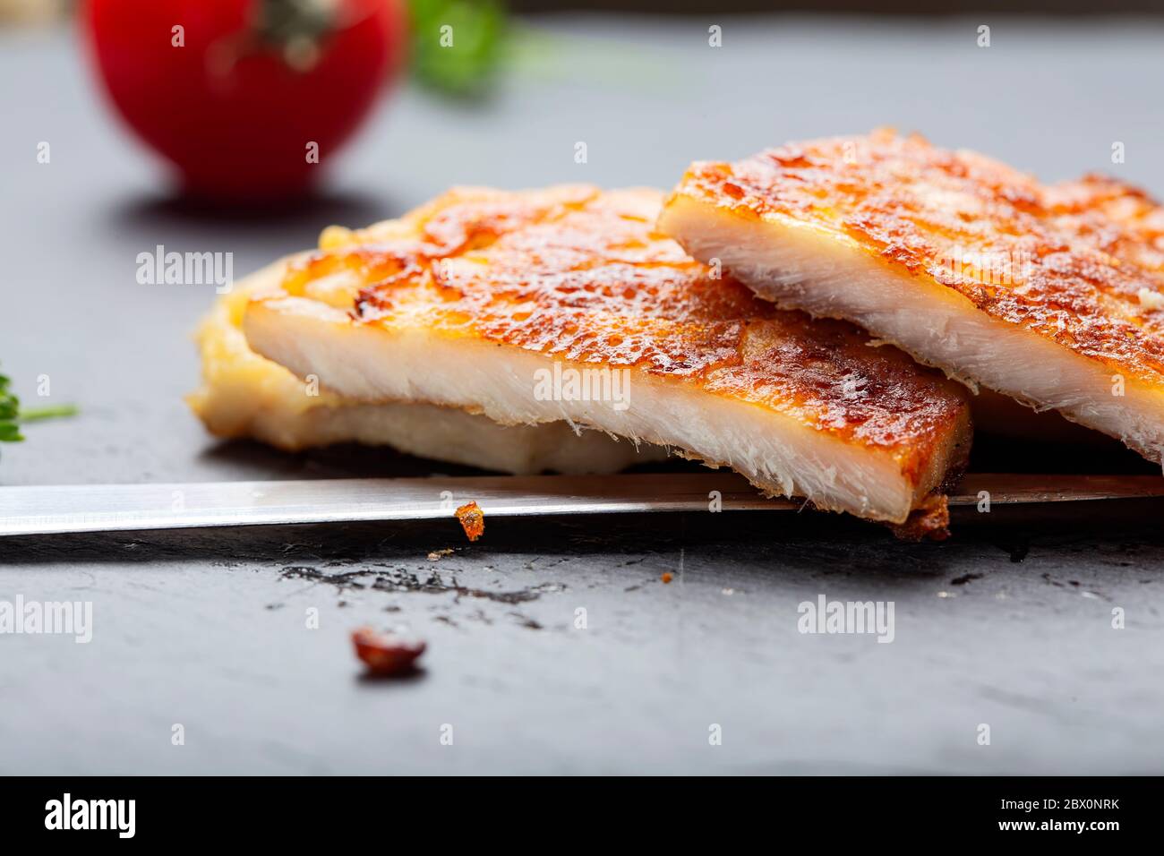 Fried pork schnitzel - close up view Stock Photo - Alamy