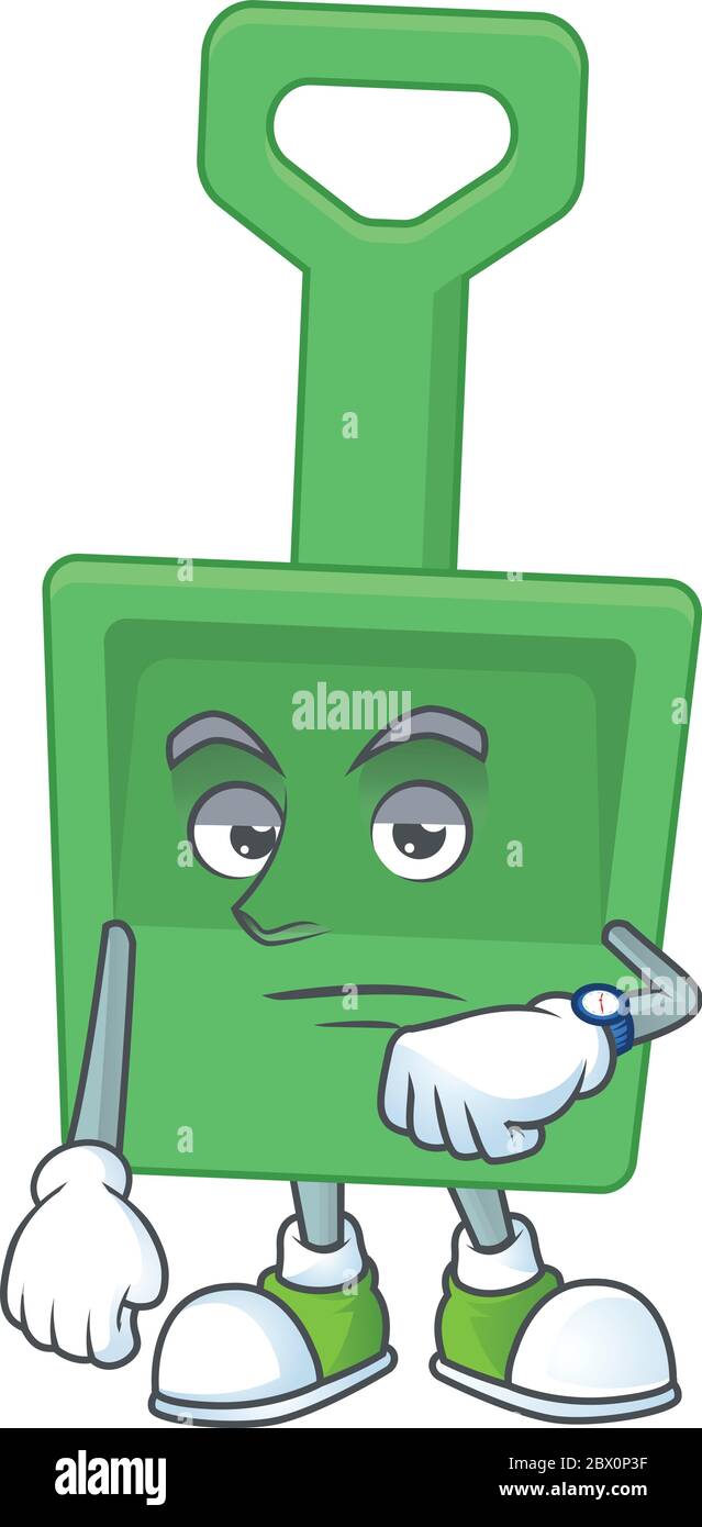 Green sand bucket showing waiting gesture cartoon design concept Stock ...