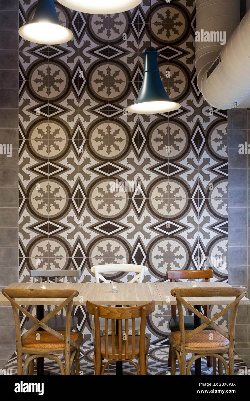 Elegant and modern Coffee shop with ceramic floors and walls. Modernist ...