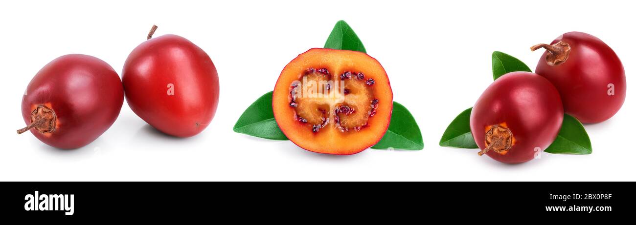 Fresh tamarillo fruit with leaves isolated on white background, Set or ...