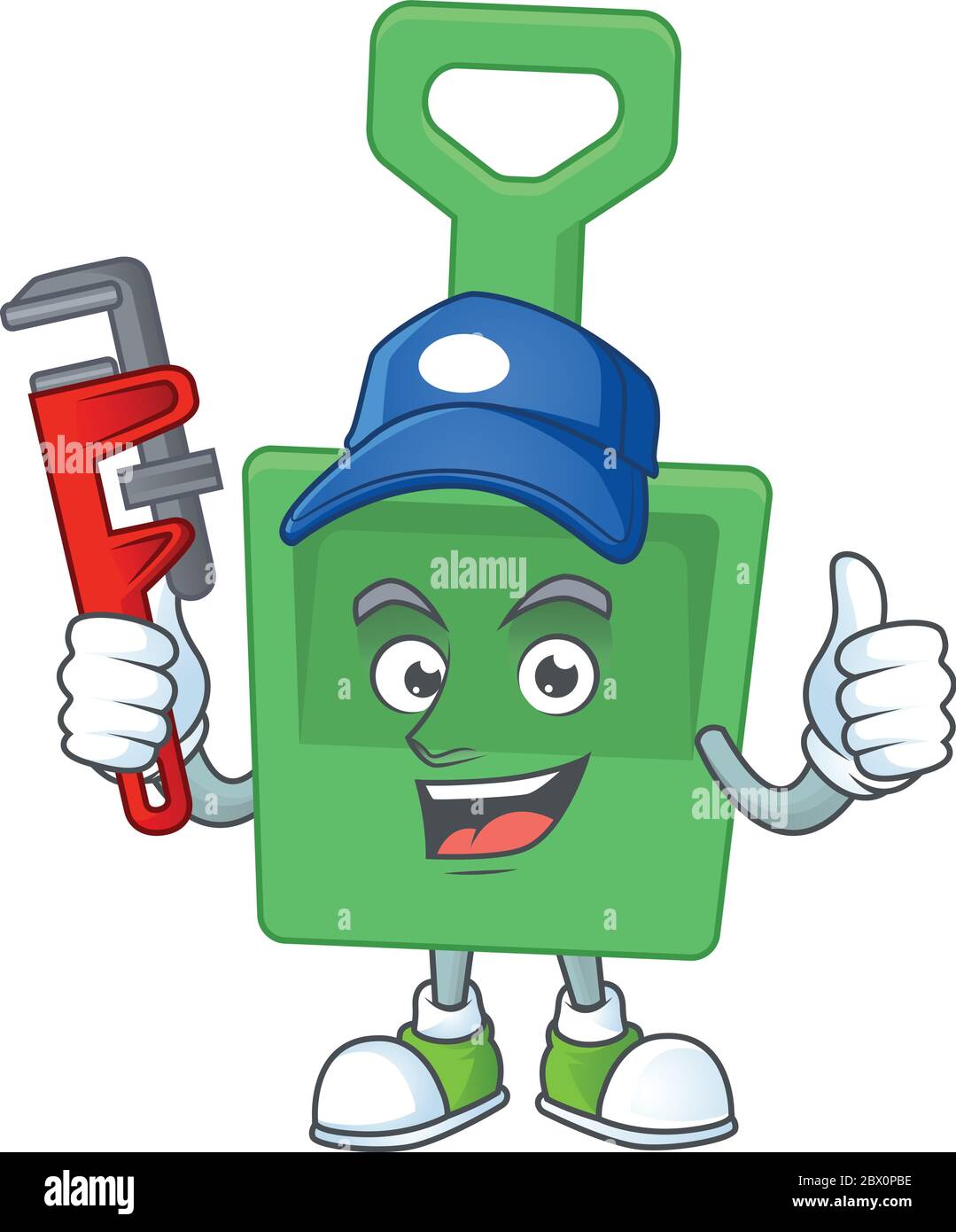 Green sand bucket Cartoon drawing concept work as smart Plumber Stock ...