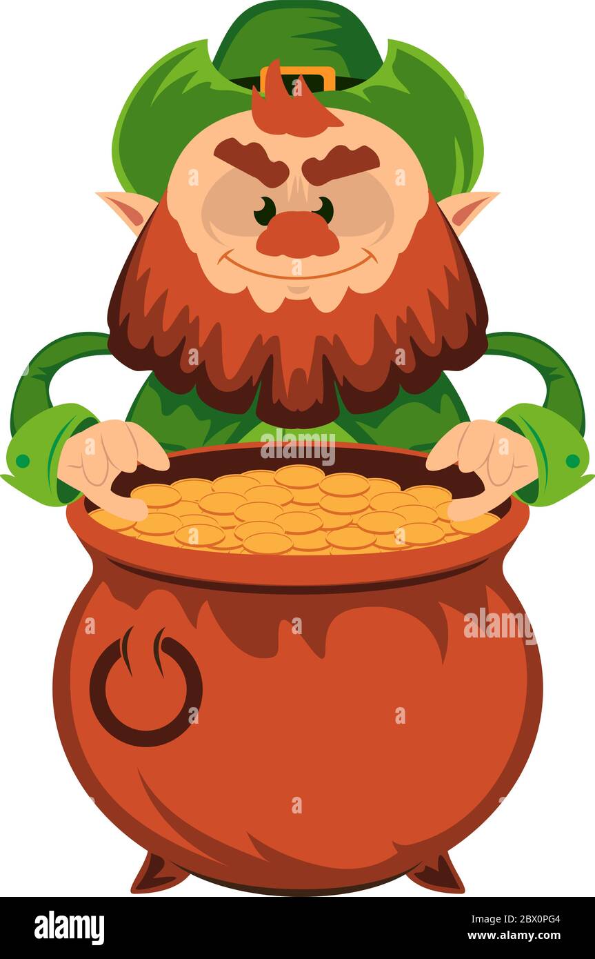 Leprechaun cartoon character or angry green dwarf vector illustration ...