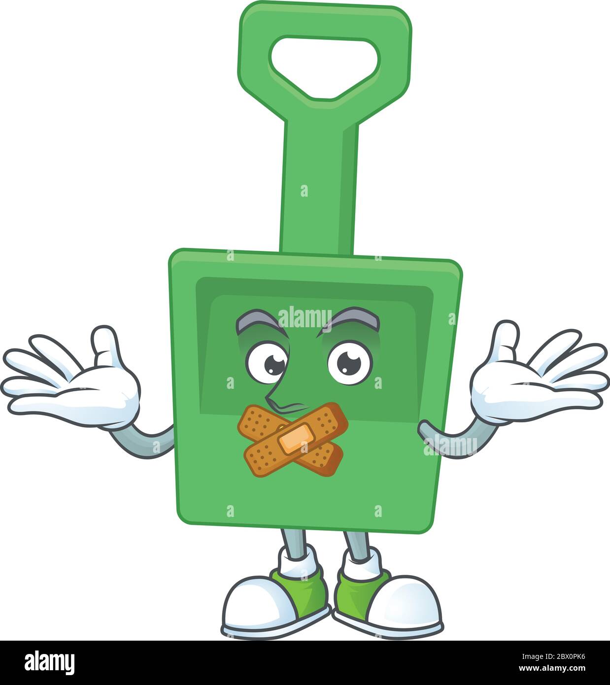 Green sand bucket Cartoon drawing design making a quiet finger gesture ...