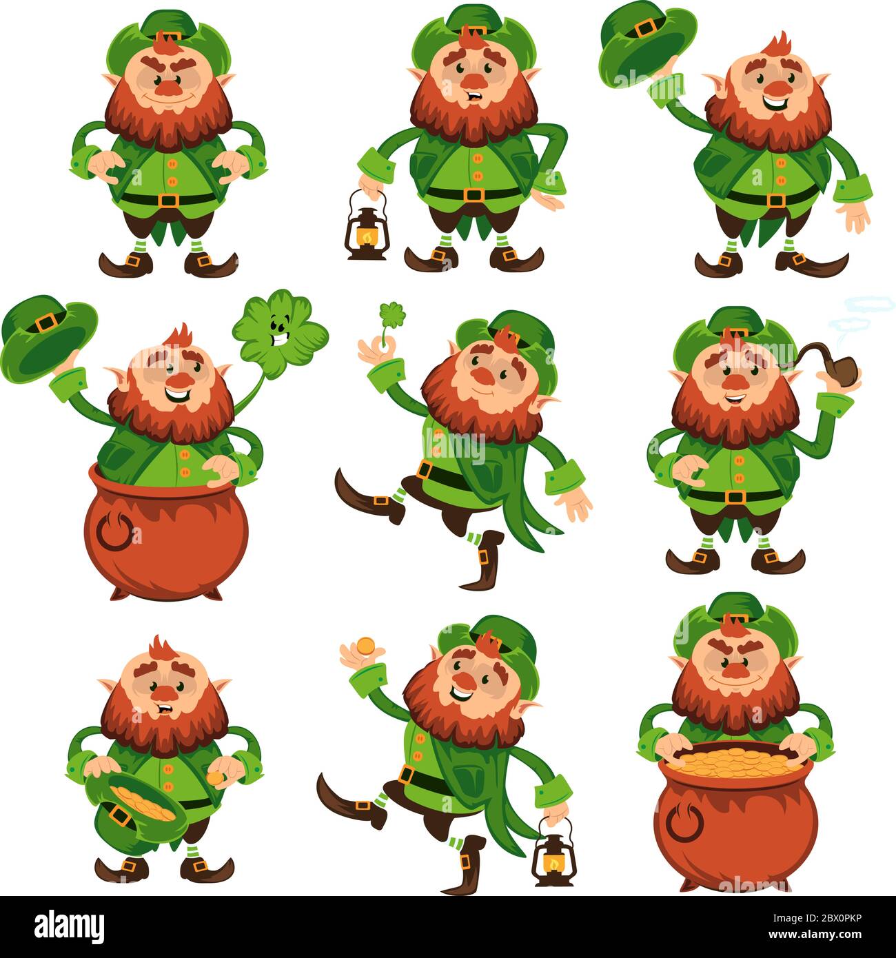 Leprechaun cartoon character vector set for Saint Patrick Day in ...