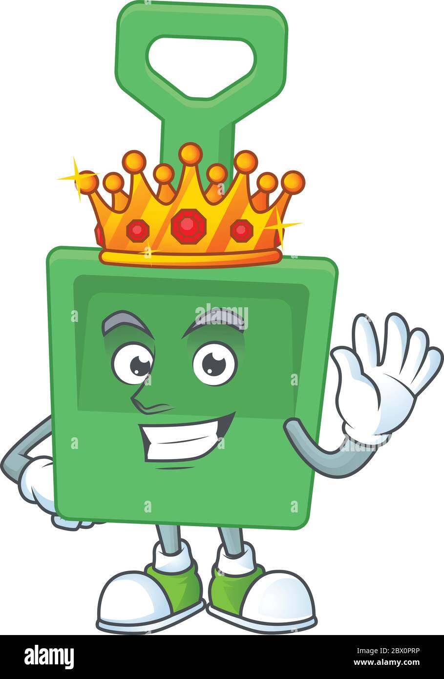 A charming King of green sand bucket cartoon character design with gold ...