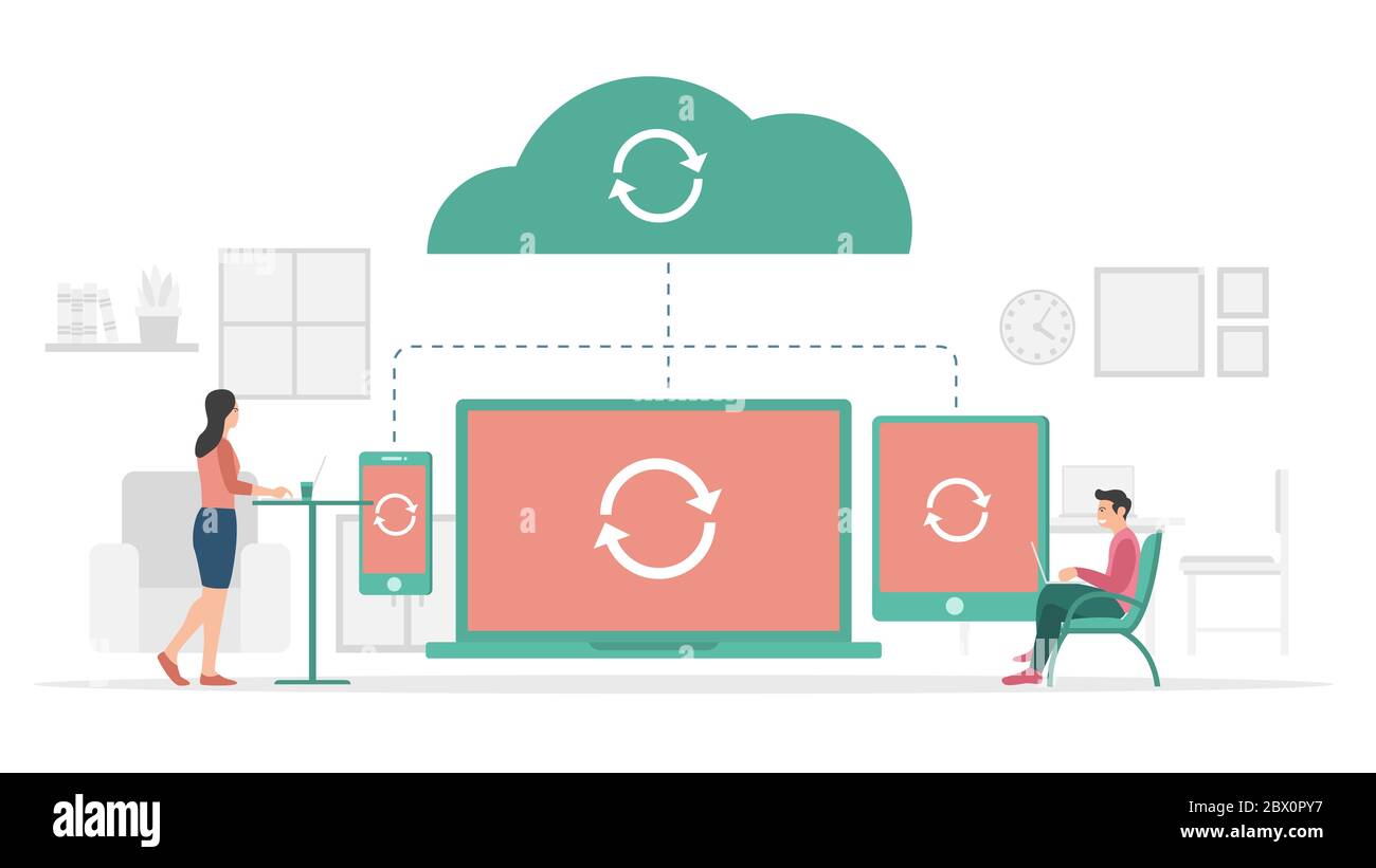 sync process in progress on cloud storage data with modern flat style ...